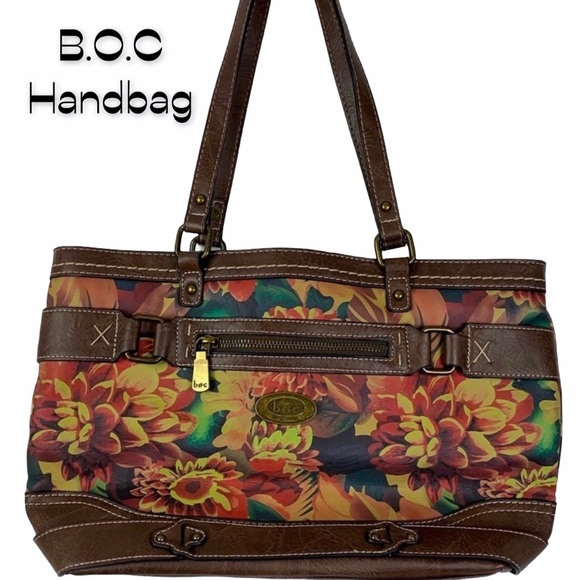 boc | Bags | Boc Floral And Brown Vegan Leather Tote Bag | Poshmark